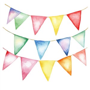 Watercolor Bunting Flags Clipart Bundle, 16 High Quality JPG Images ...