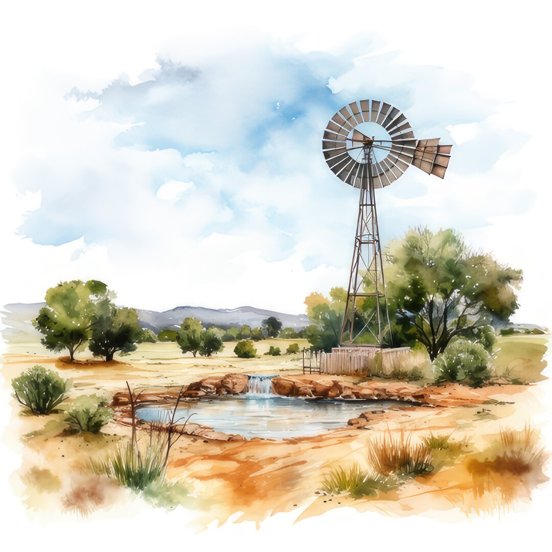 Farm Barns & Windmill Clipart, 12 High Quality Jpgs, Watercolor Farms ...