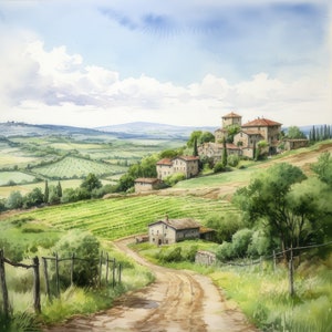 Italian Countryside Clipart, 20 High Quality Jpgs, Tuscan Landscapes ...