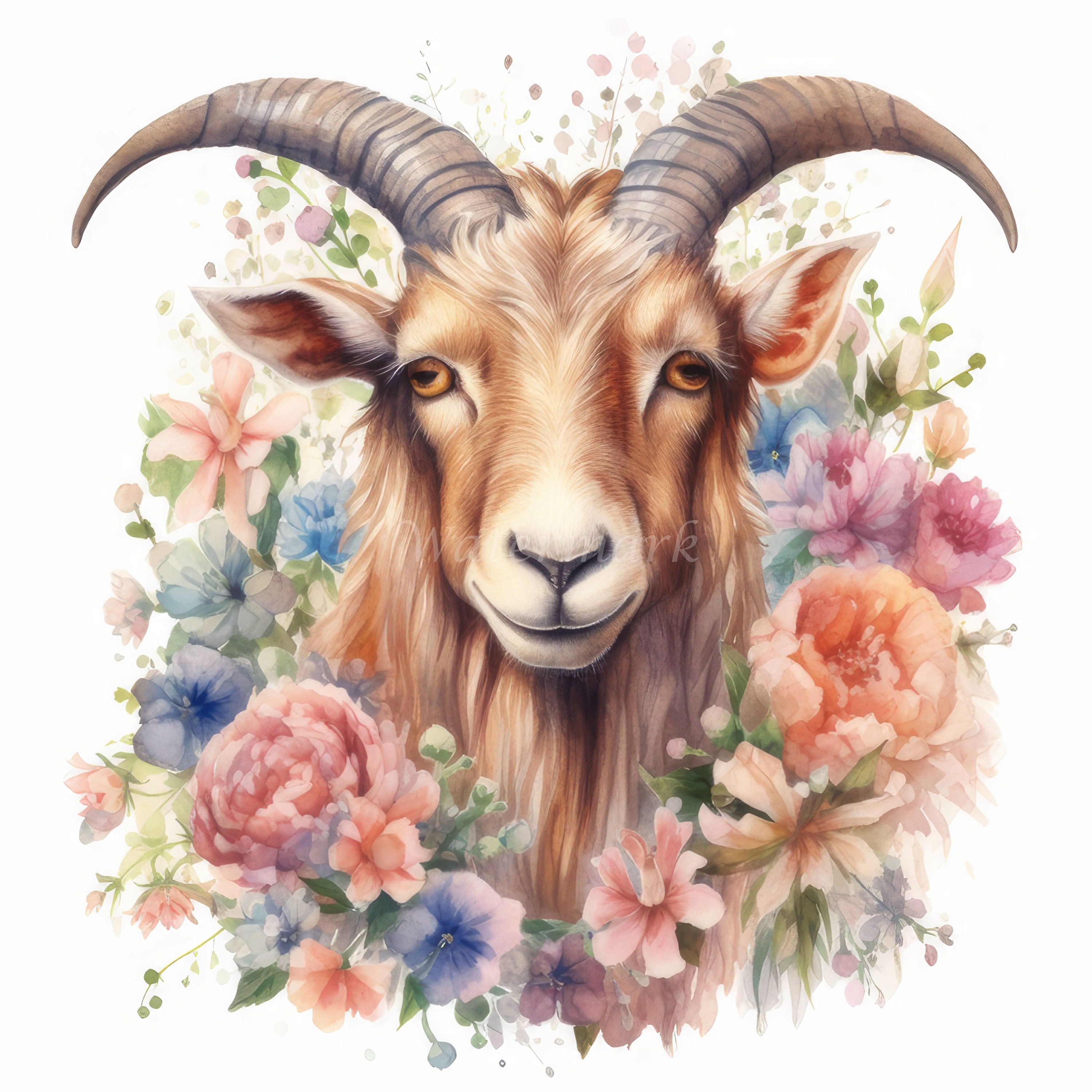 Goat With Flowers Clipart 12 High Quality Images Digital - Etsy