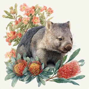 Wombat Watercolor Clipart: Australian Art, Bottlebrush & Banksia ...