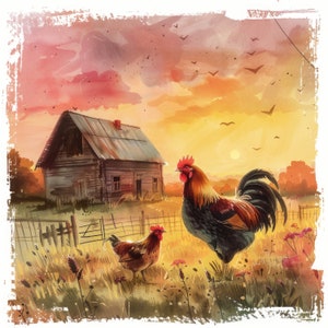 11 Farmyard Chickens Clipart, Printable Watercolor Clipart, Farmland ...