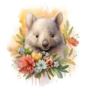 Cute Wombat With Flowers Clipart, 10 High Quality Jpgs High Resolution ...
