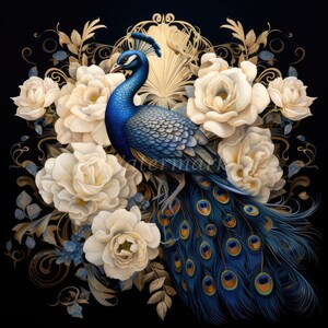 Peacock and Flowers Clipart, 12 High Quality Jpgs | 300 DPI Digital ...