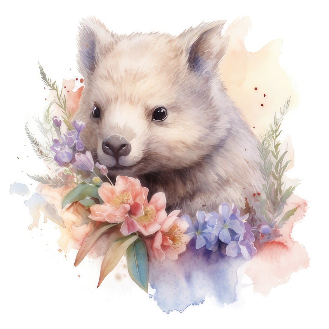 Cute Wombat With Flowers Clipart, 10 High Quality Jpgs High Resolution ...