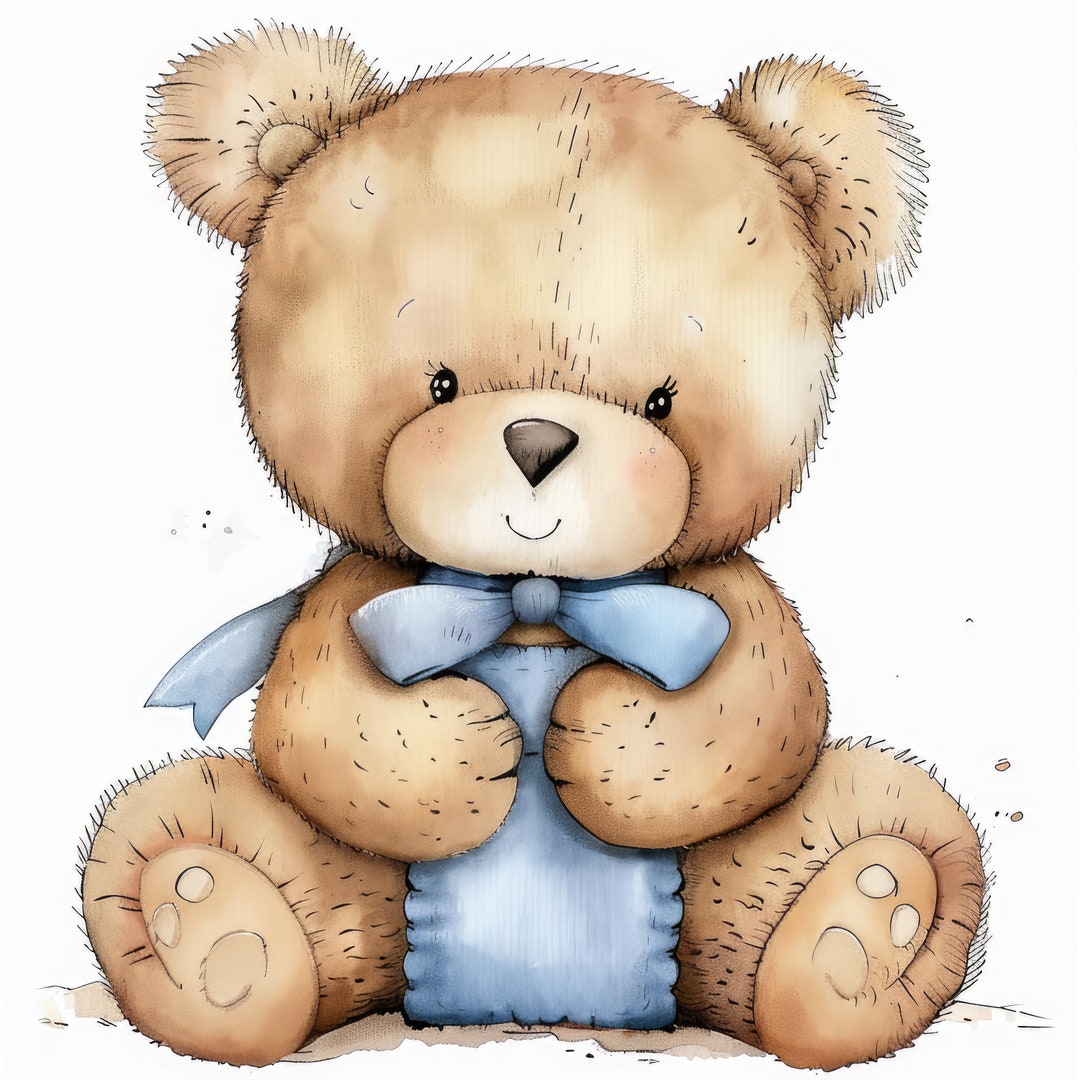 16 Gorgeous Teddy Bear Clipart Jpgs for Boy, Watercolor Baby Shower ...