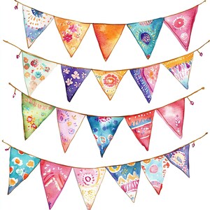 Watercolor Bunting Flags Clipart Bundle, 16 High Quality JPG Images ...