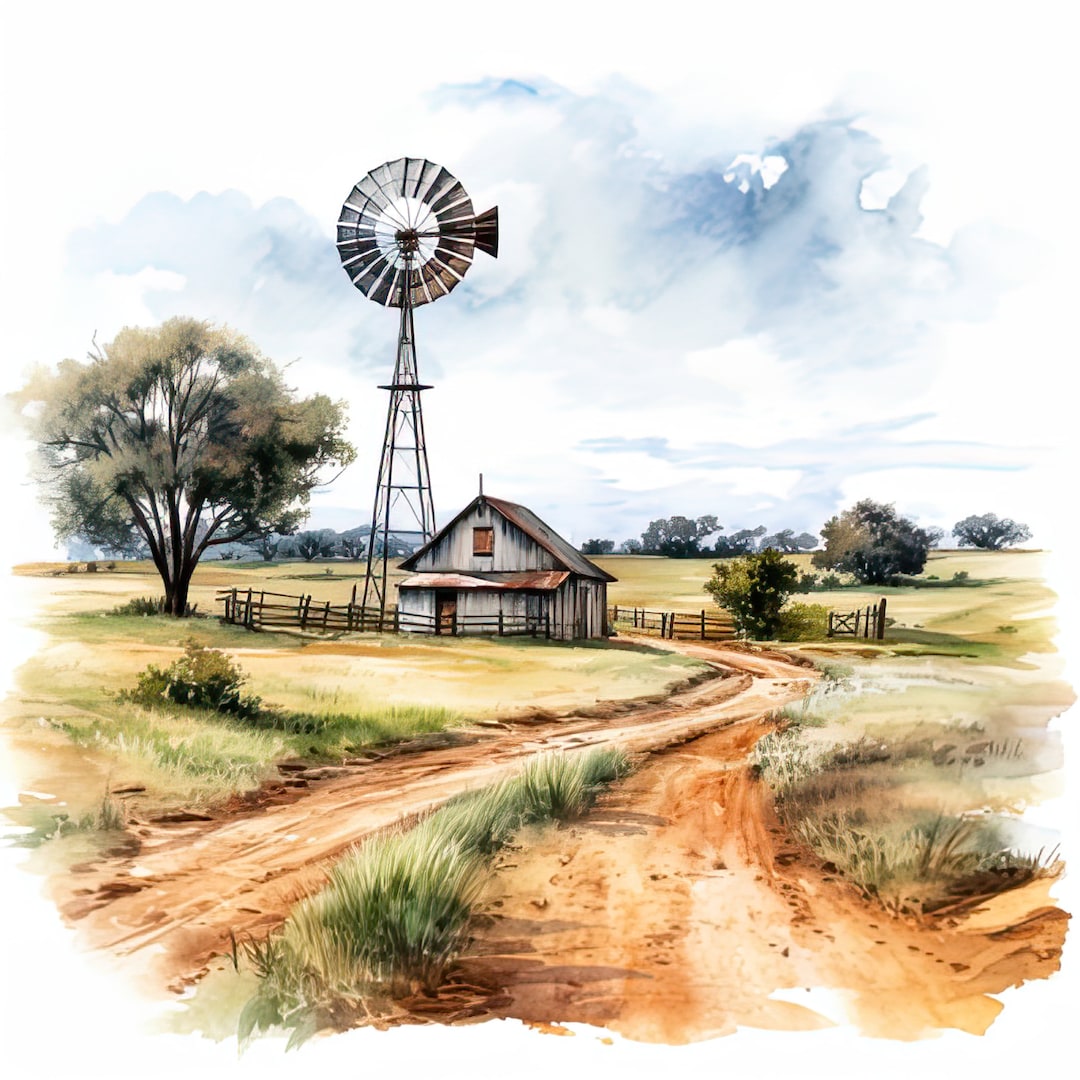 Watercolor Farmhouse Clipart: Barns, Windmills (digital Download) - Etsy