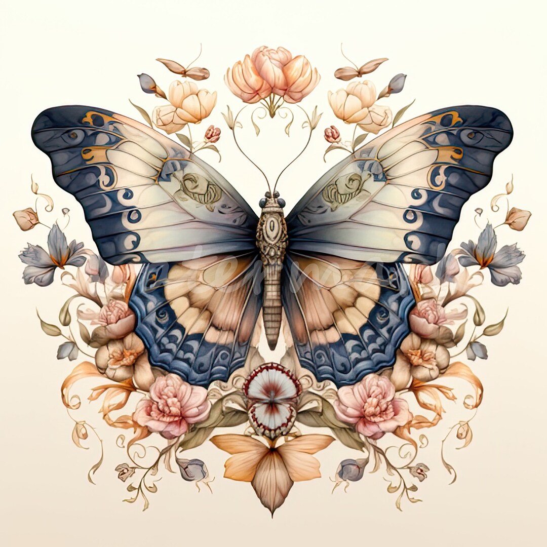 Butterfly With Flowers PNG Clipart, Butterfly PNG Junk Journals 300 DPI ...