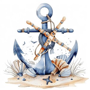 12 Nautical Anchor Clipart Set Ship Anchor Beach Starfish Clipart ...