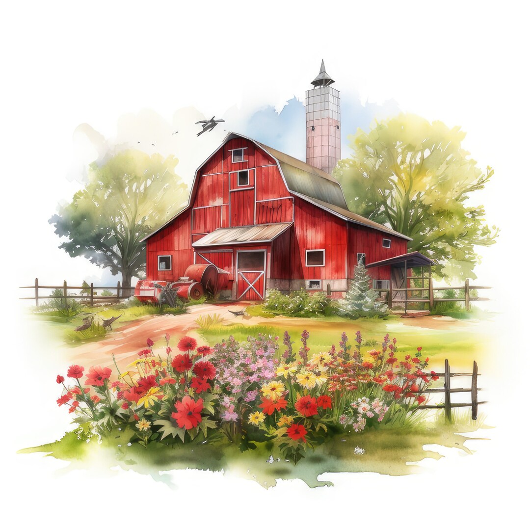 Farm Barns Clipart JPG Sublimation Bundle 16 Farmhouse Landscape ...