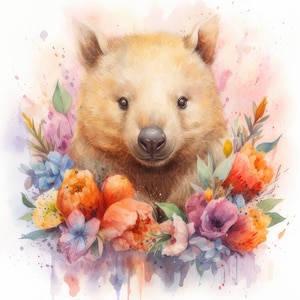 Cute Wombat With Flowers Clipart, 10 High Quality Jpgs High Resolution ...