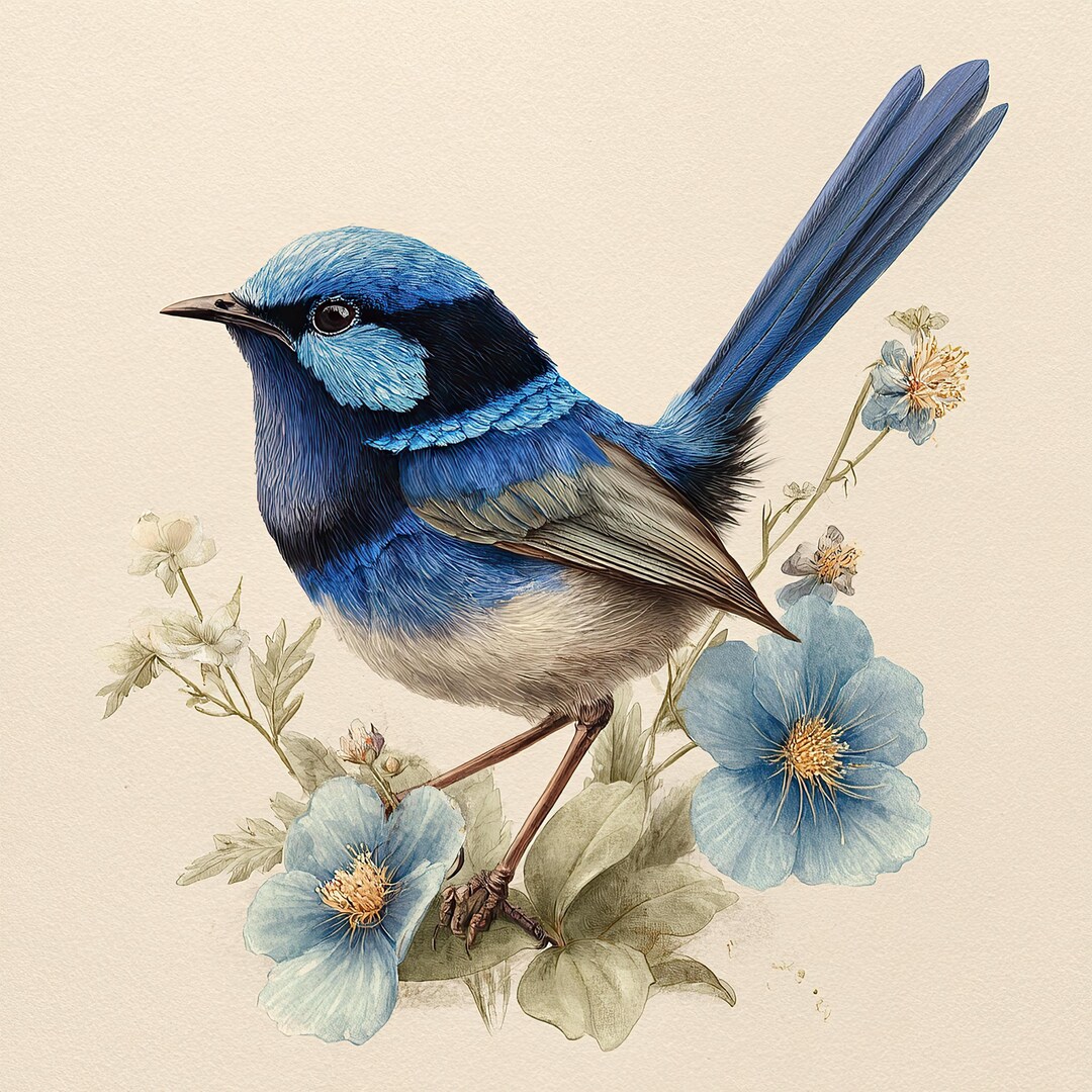 Fairywren Watercolor Clipart Set: Australian Blue Wren, Wildlife Art ...