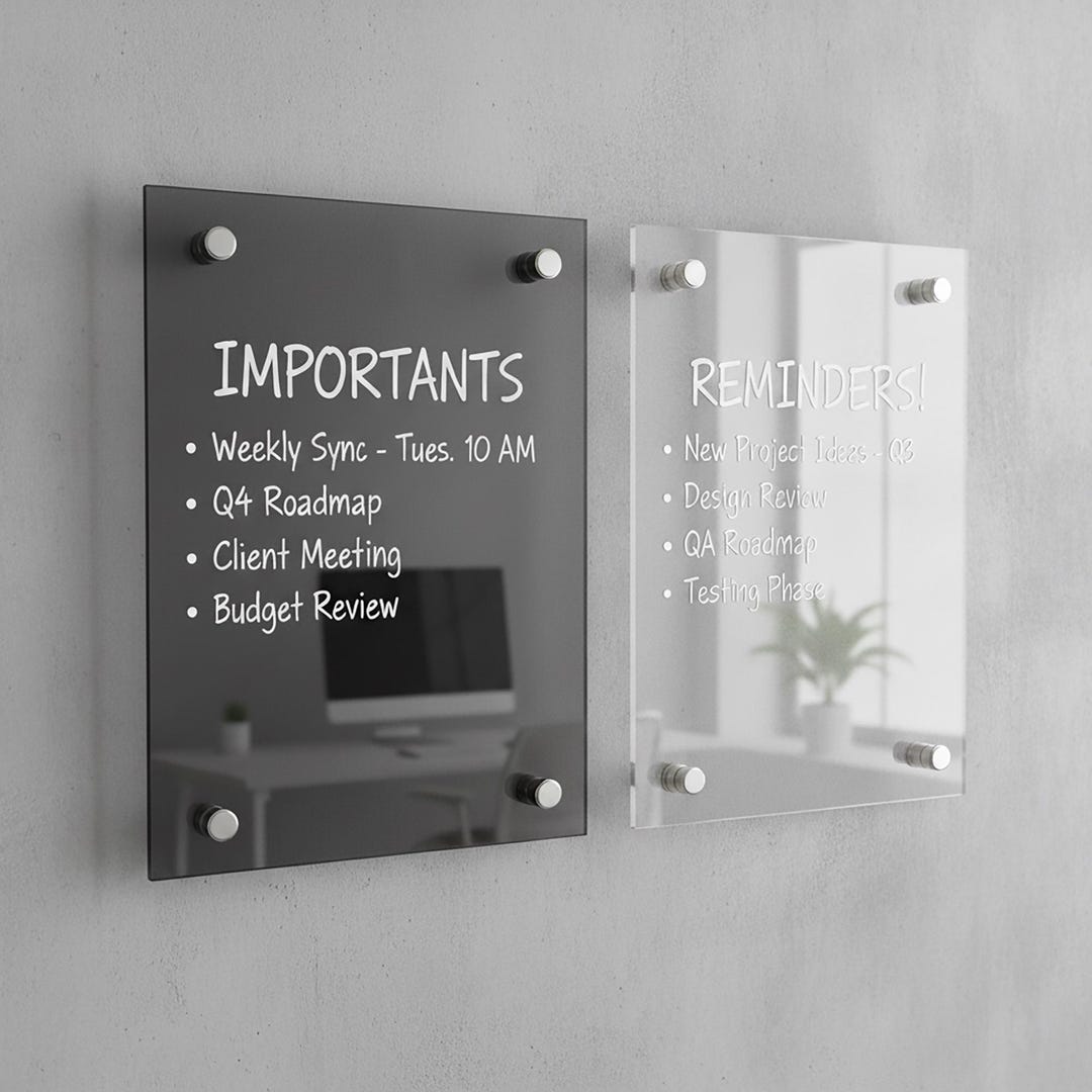 Acrylic Erasable Board Set of 2 - Smoked and Clear Acrylic - Blank ...