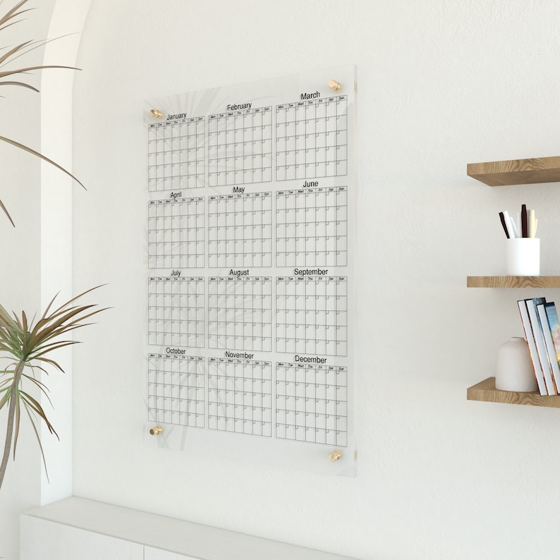 Personalized Acrylic Yearly Calendar, Vertical Dry Erase Wall Planner ...