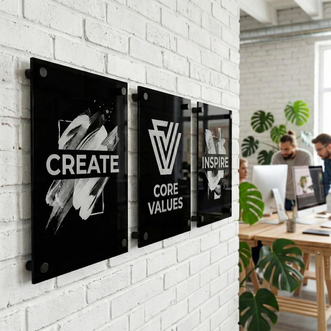Modern Acrylic Core Values Sign for Office Wall, Custom Company Vision ...
