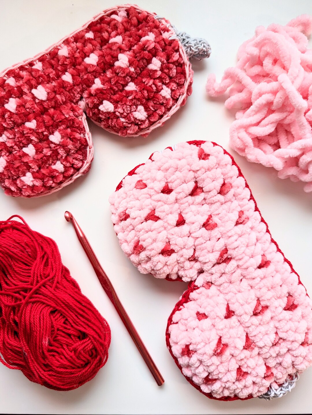 Sleep Mask | I Heart Sleep Eye Mask, Pink & Red, Hand Crocheted Sleep ...