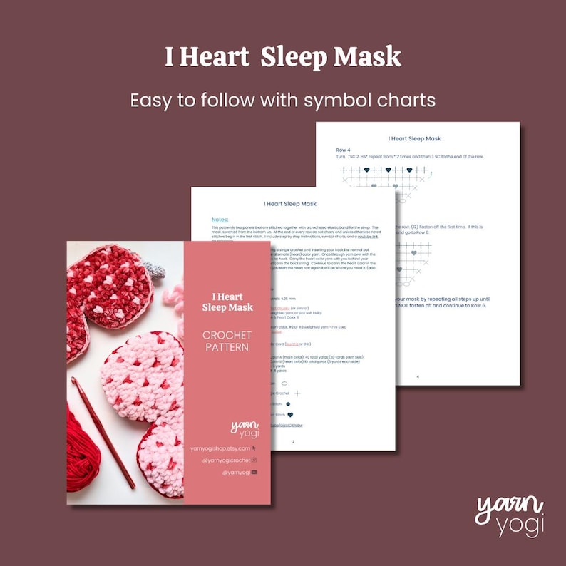 Crochet Pattern - Eye / Sleep Mask With Hearts - I Heart Sleep Mask ...