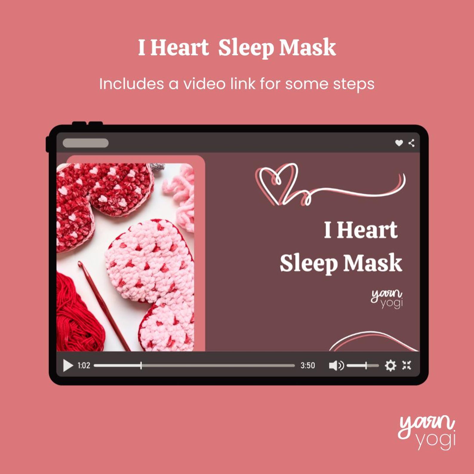 Crochet Pattern - Eye / Sleep Mask With Hearts - I Heart Sleep Mask ...