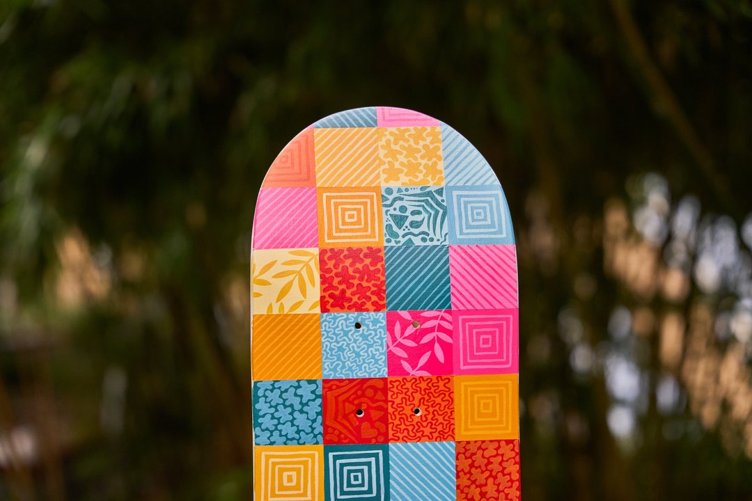 Skateboard Deck Wall Art | Multicolour Checkerboard Pattern Art - Etsy