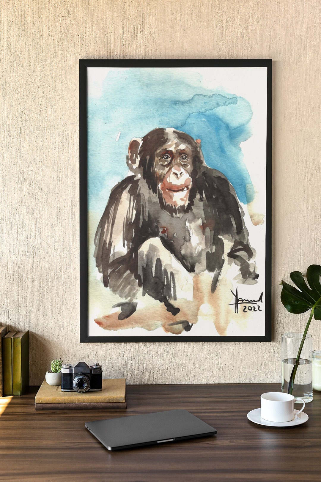 Framed Print of Original Watercolor Painting – Chimpanzee Print on ...