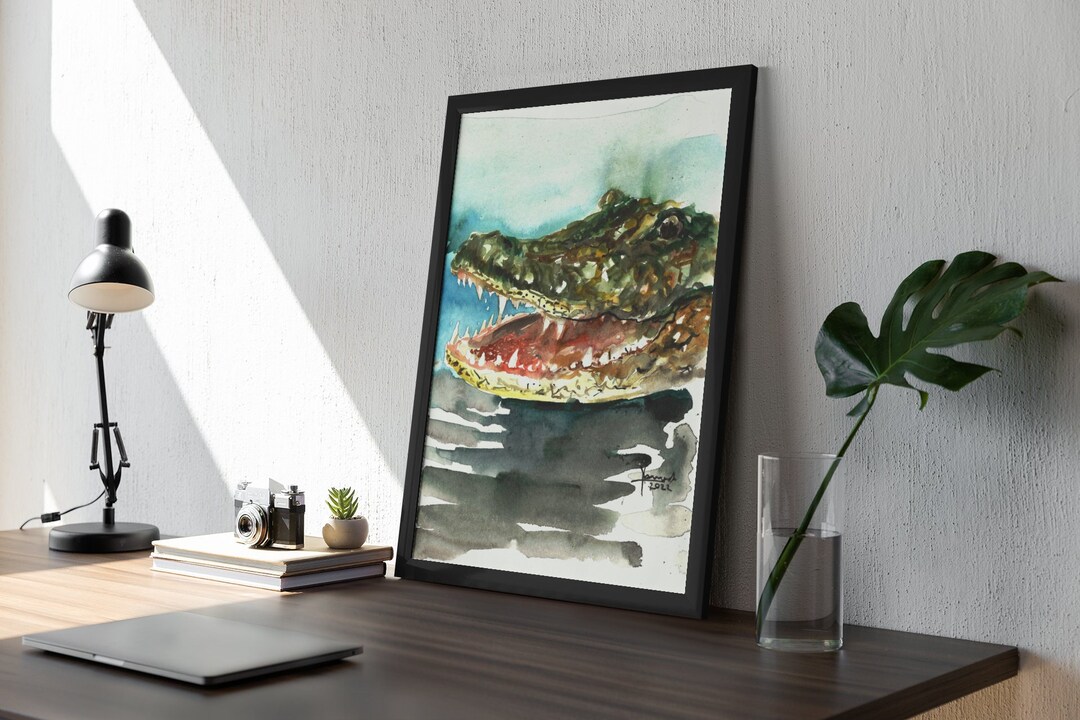 Crocodile Print – Original Watercolor Painting Printed on Canvas ...
