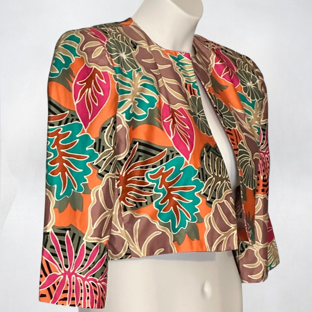 Vintage 80s Pia Rucci Tropical Bolero Jacket Sz 10 Colorful Cropped ...