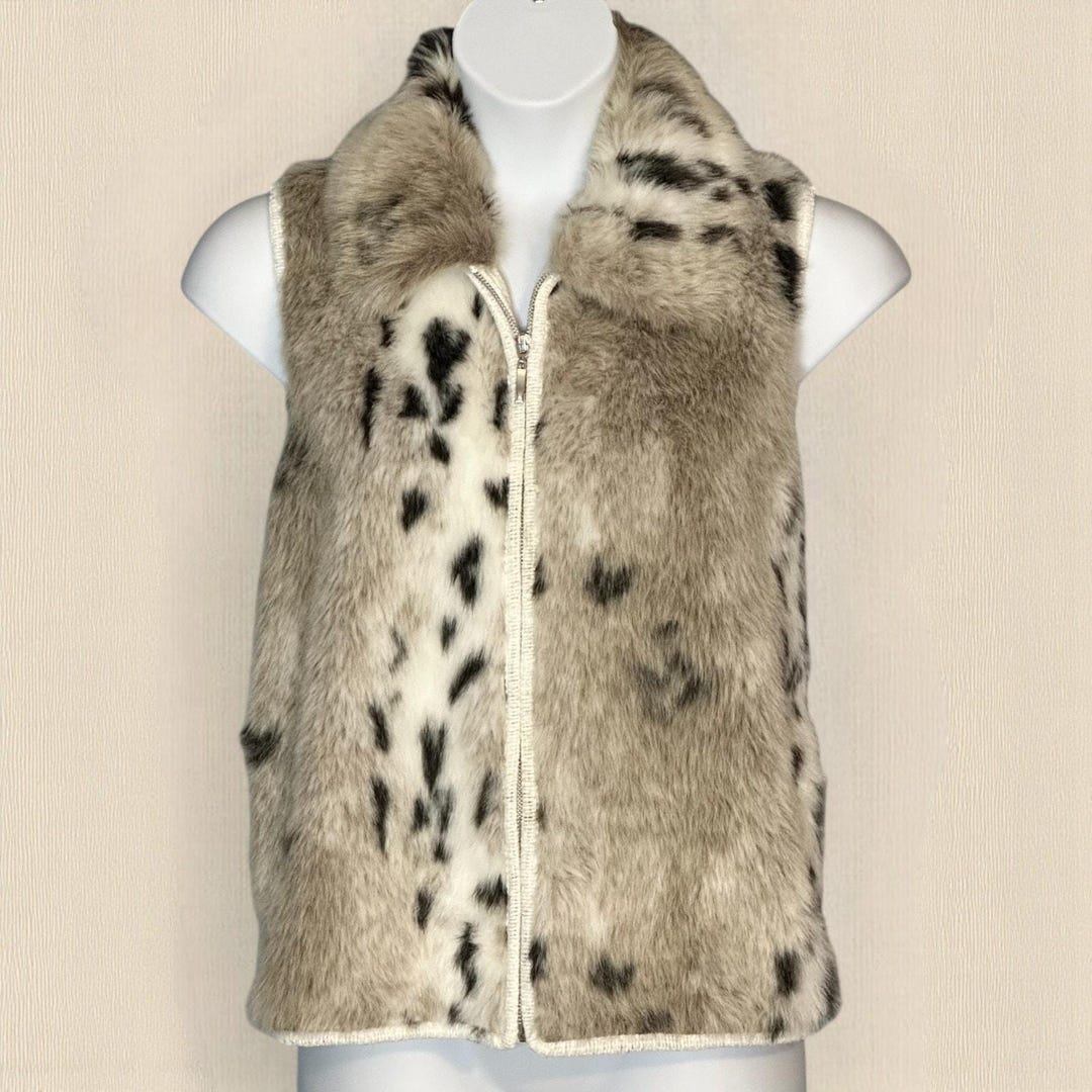 Lisa International Faux Fur Sweater Vest Size M Removable Collar Full ...