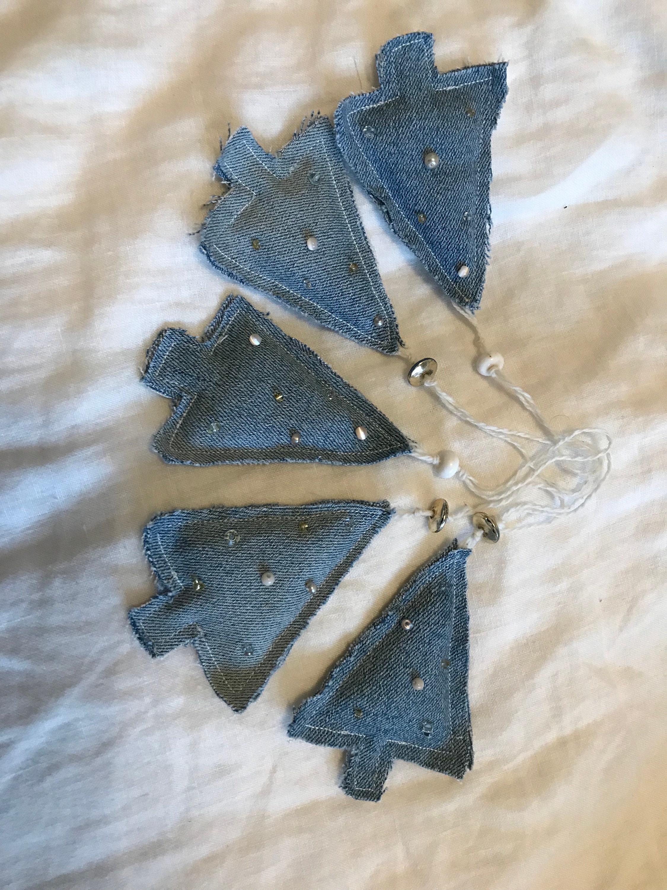 Vintage Denim Stuffed Christmas Ornaments, Set of 5pieces, Handmade ...
