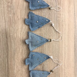 Vintage Denim Stuffed Christmas Ornaments, Set of 5pieces, Handmade ...