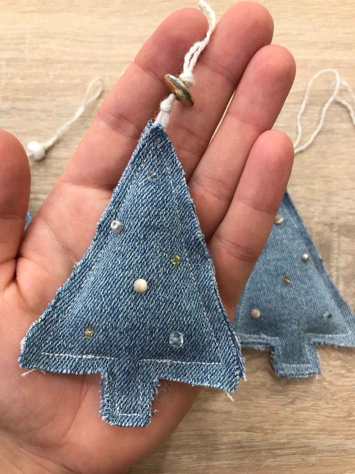 Vintage Denim Stuffed Christmas Ornaments, Set of 5pieces, Handmade ...