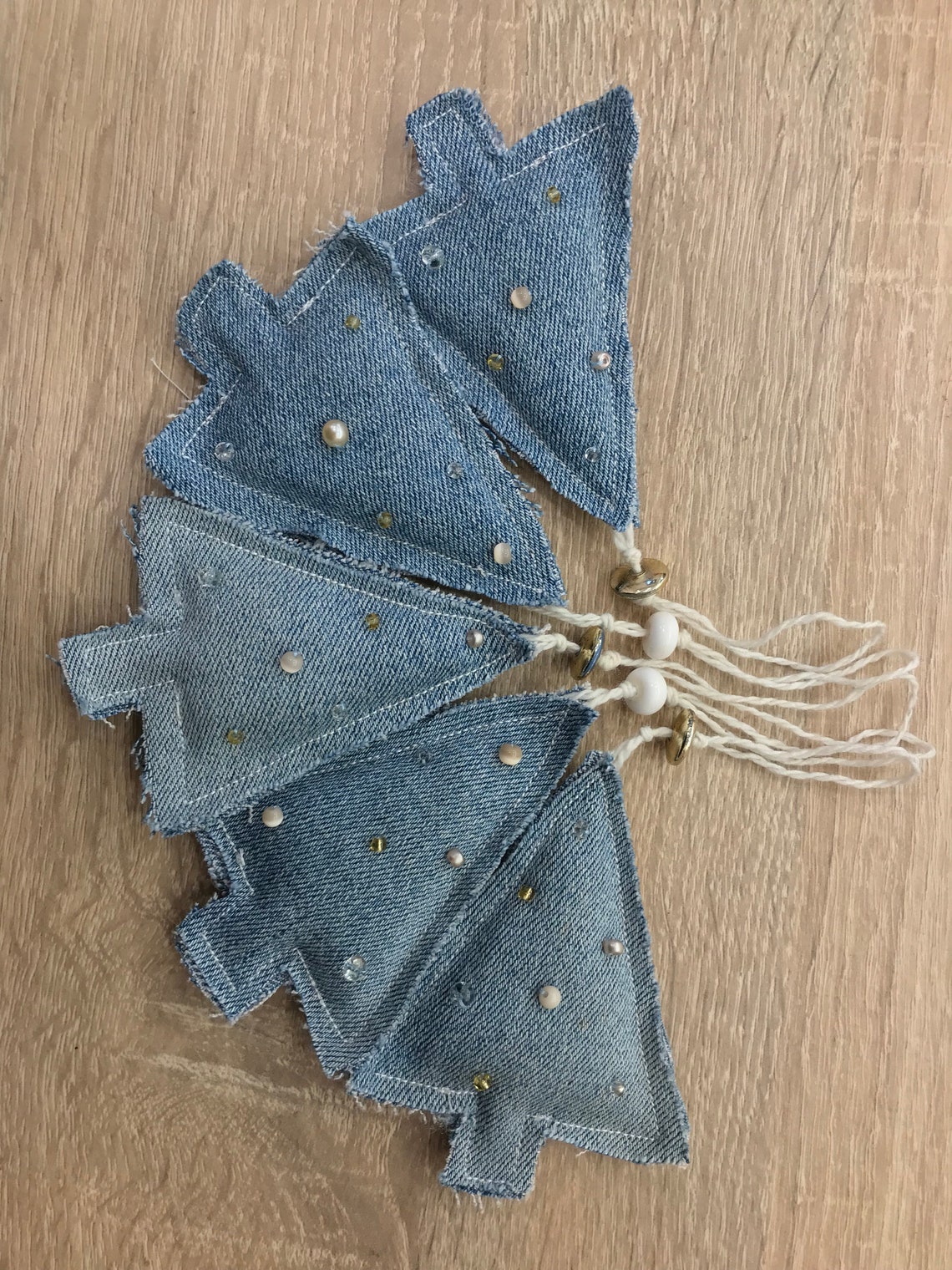 Vintage Denim Stuffed Christmas Ornaments, Set of 5pieces, Handmade ...