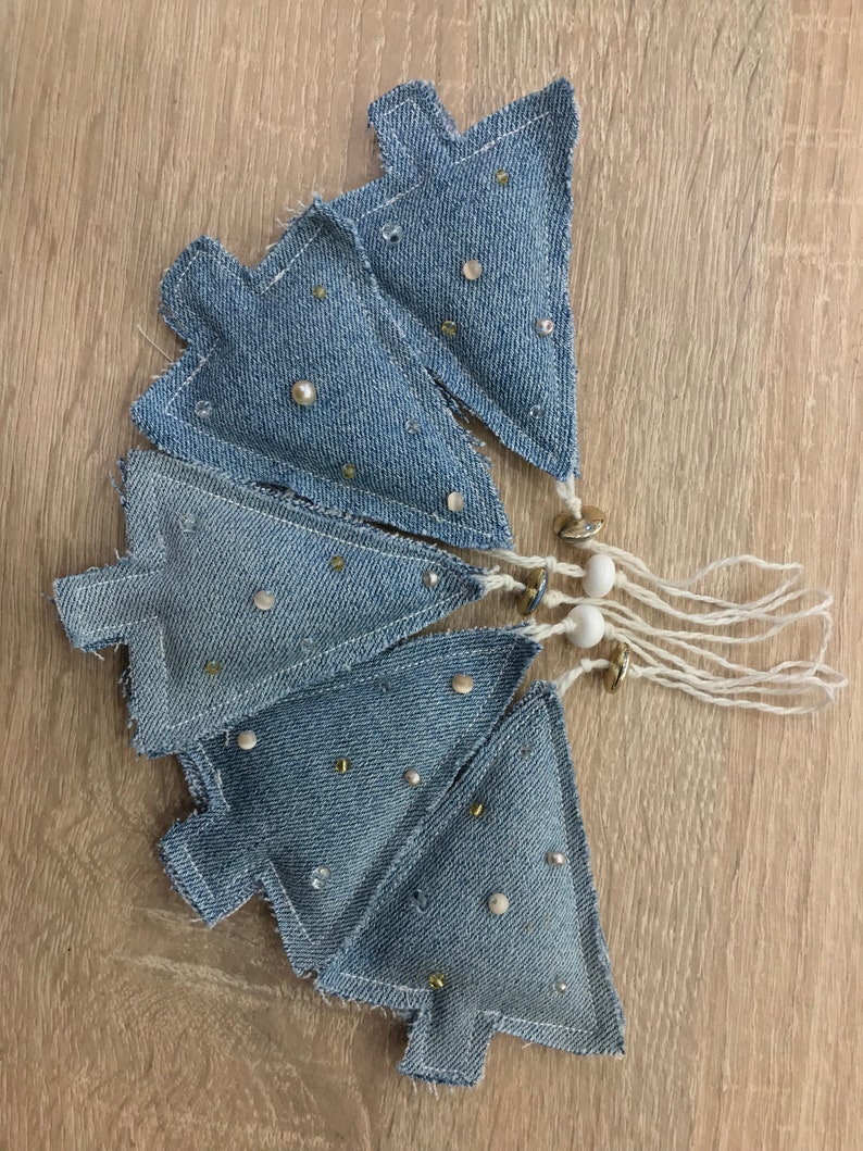 Vintage Denim Stuffed Christmas Ornaments, Set of 5pieces, Handmade ...