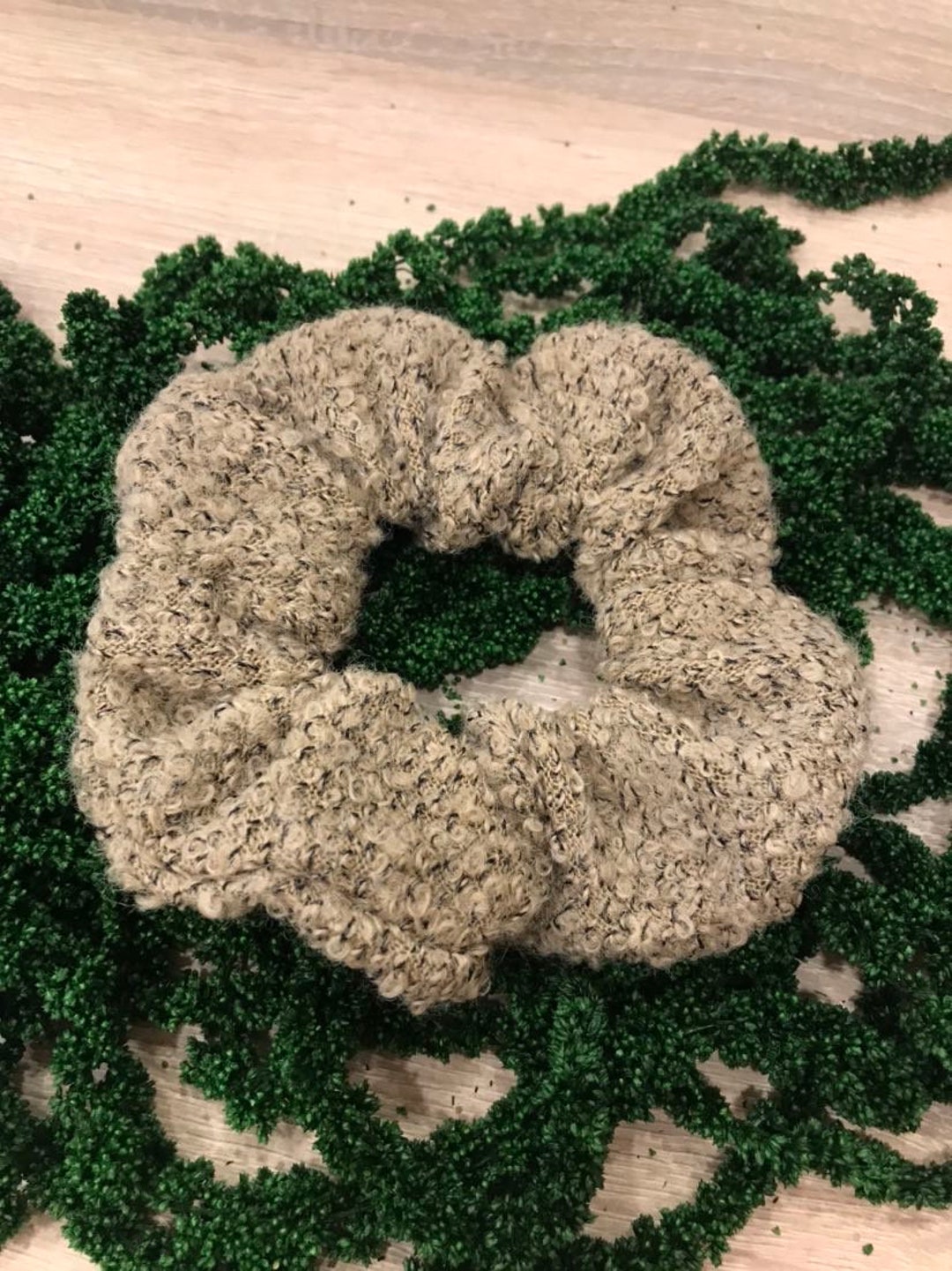 Scrunchie Teddy Boucle Fabric Brown Hair Bobble Sustainable Upcycled ...