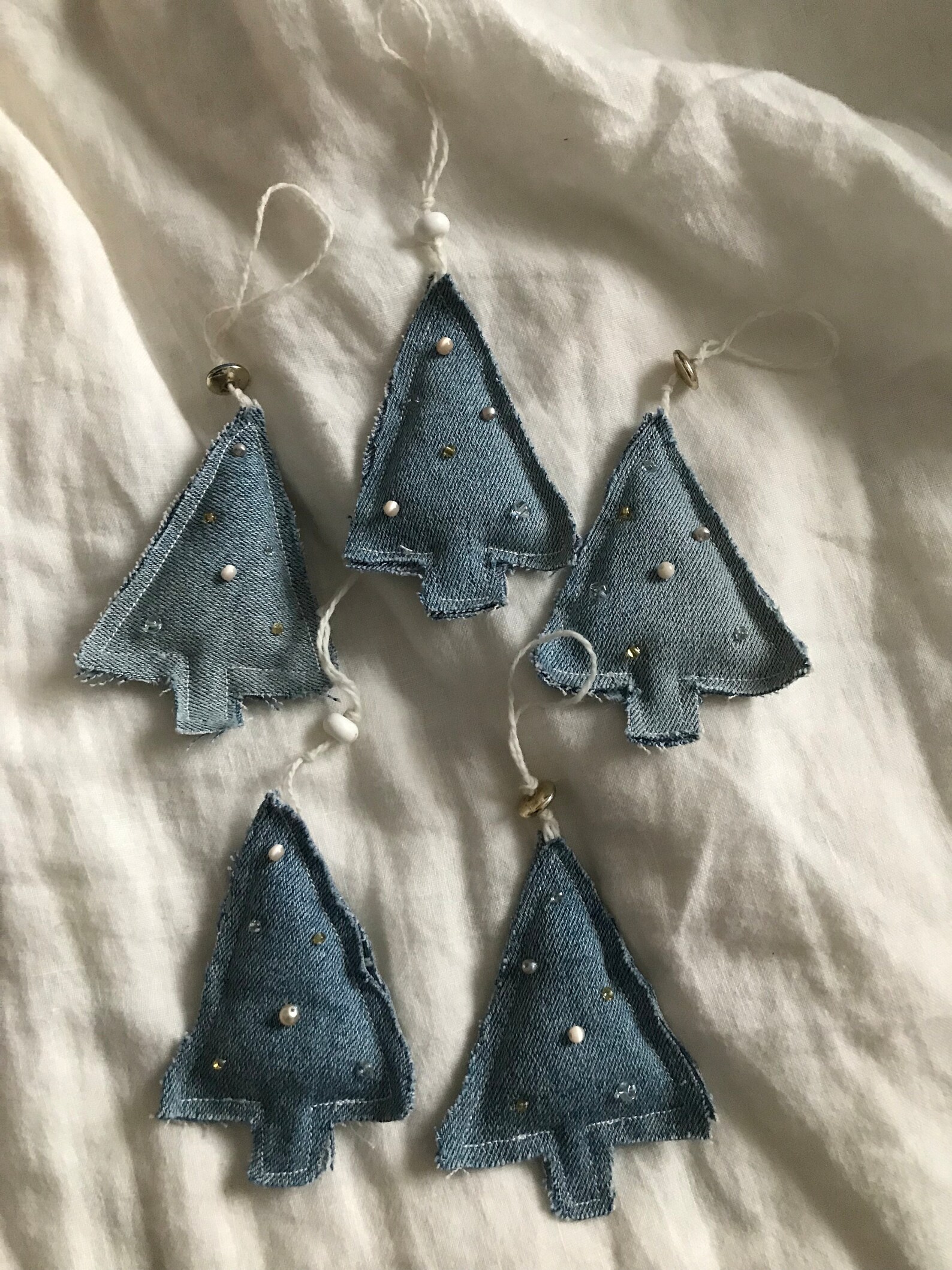 Vintage Denim Stuffed Christmas Ornaments, Set of 5pieces, Handmade ...