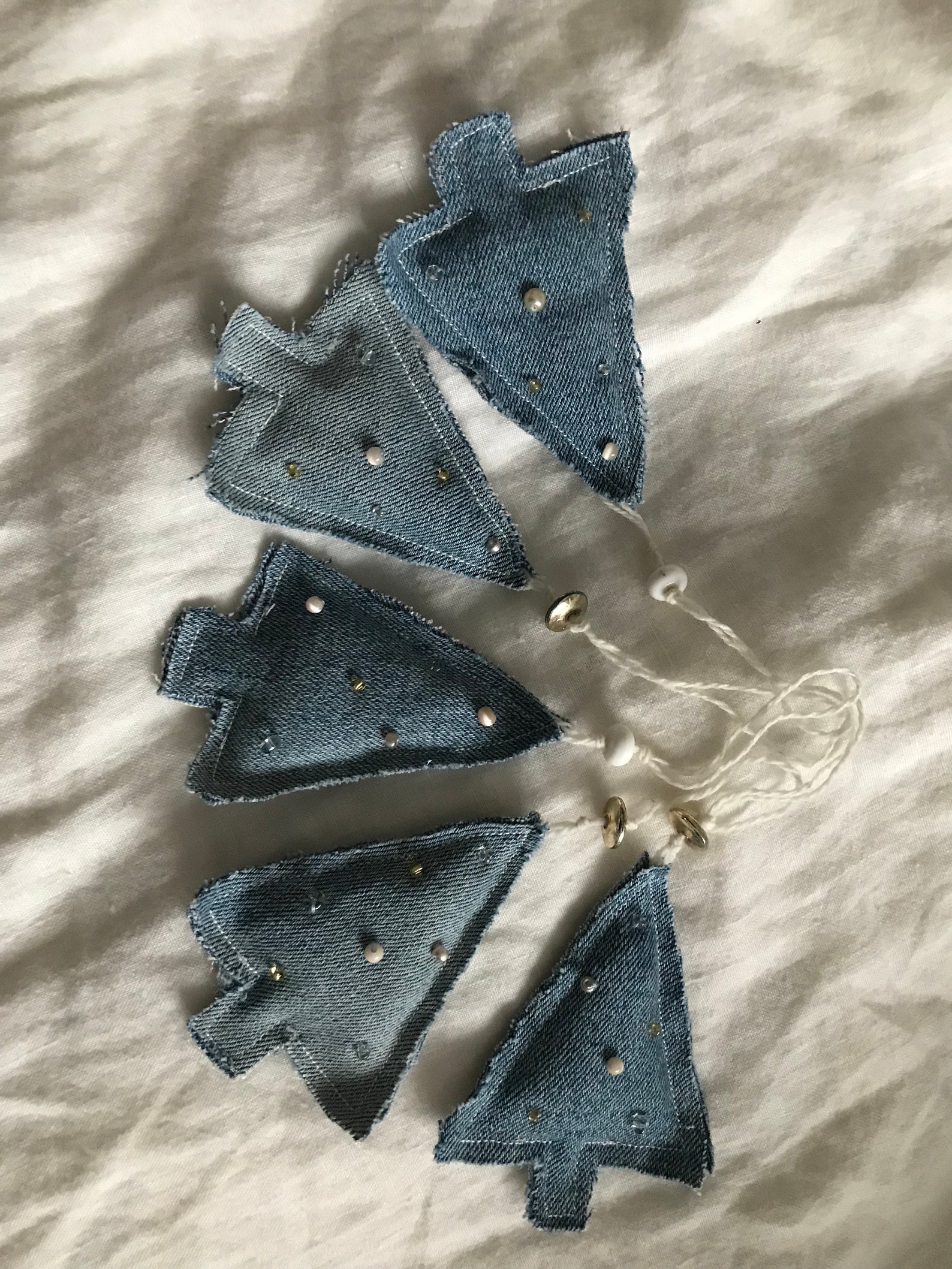 Vintage Denim Stuffed Christmas Ornaments, Set of 5pieces, Handmade ...