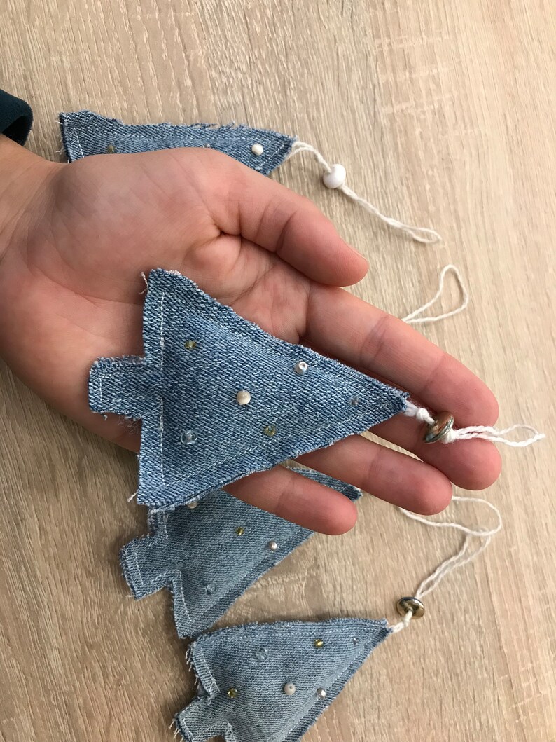 Vintage Denim Stuffed Christmas Ornaments, Set of 5pieces, Handmade ...