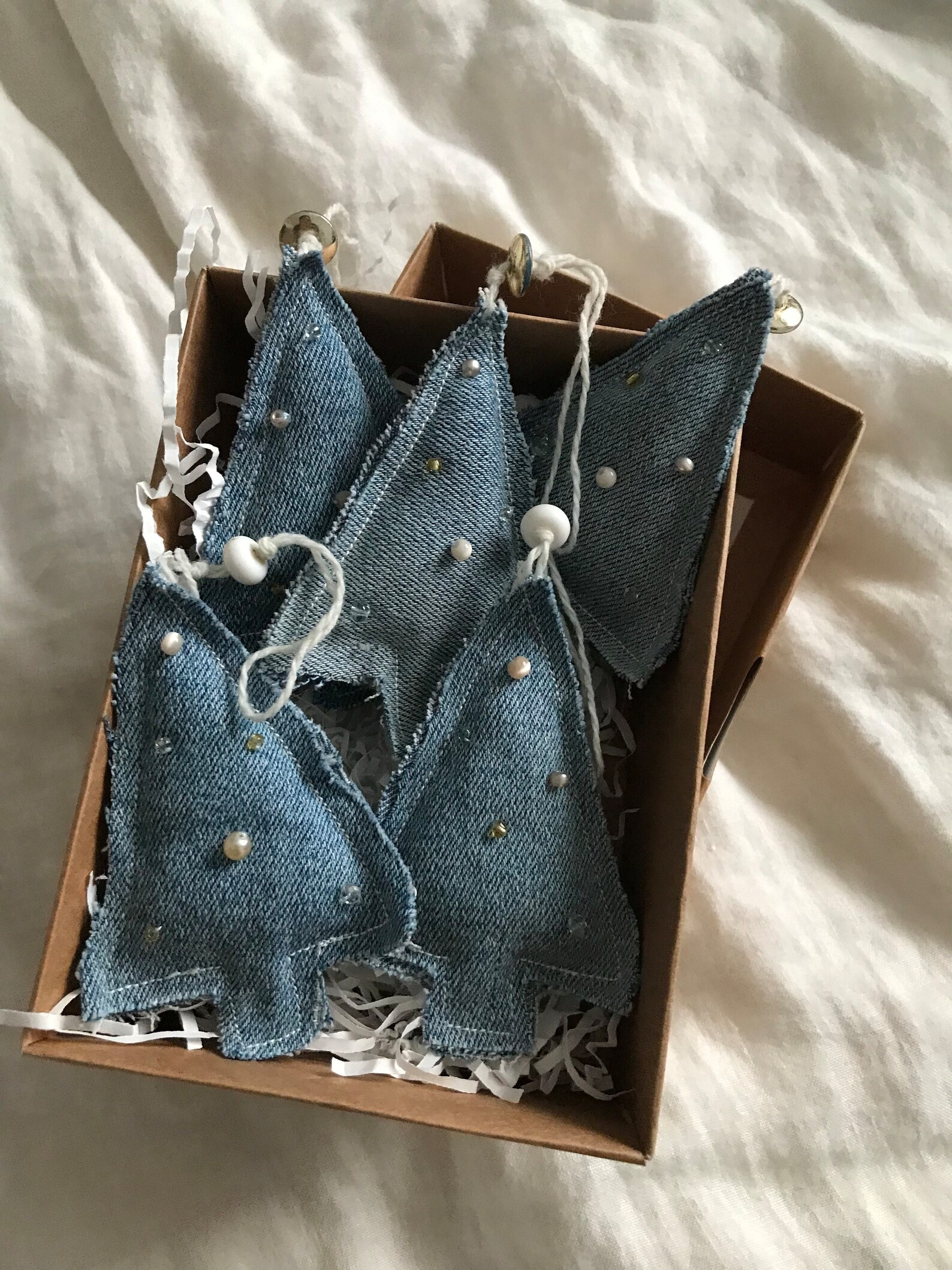 Vintage Denim Stuffed Christmas Ornaments, Set of 5pieces, Handmade ...