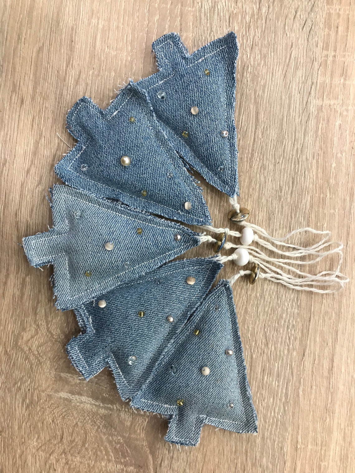 Vintage Denim Stuffed Christmas Ornaments, Set of 5pieces, Handmade ...