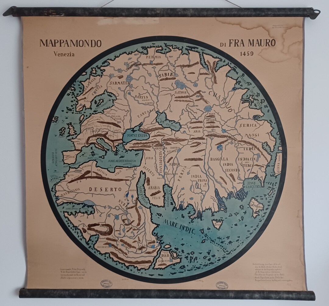 School Wall Map Antique Mappamondo Venezia Di Fra Mauro 1459 K ...