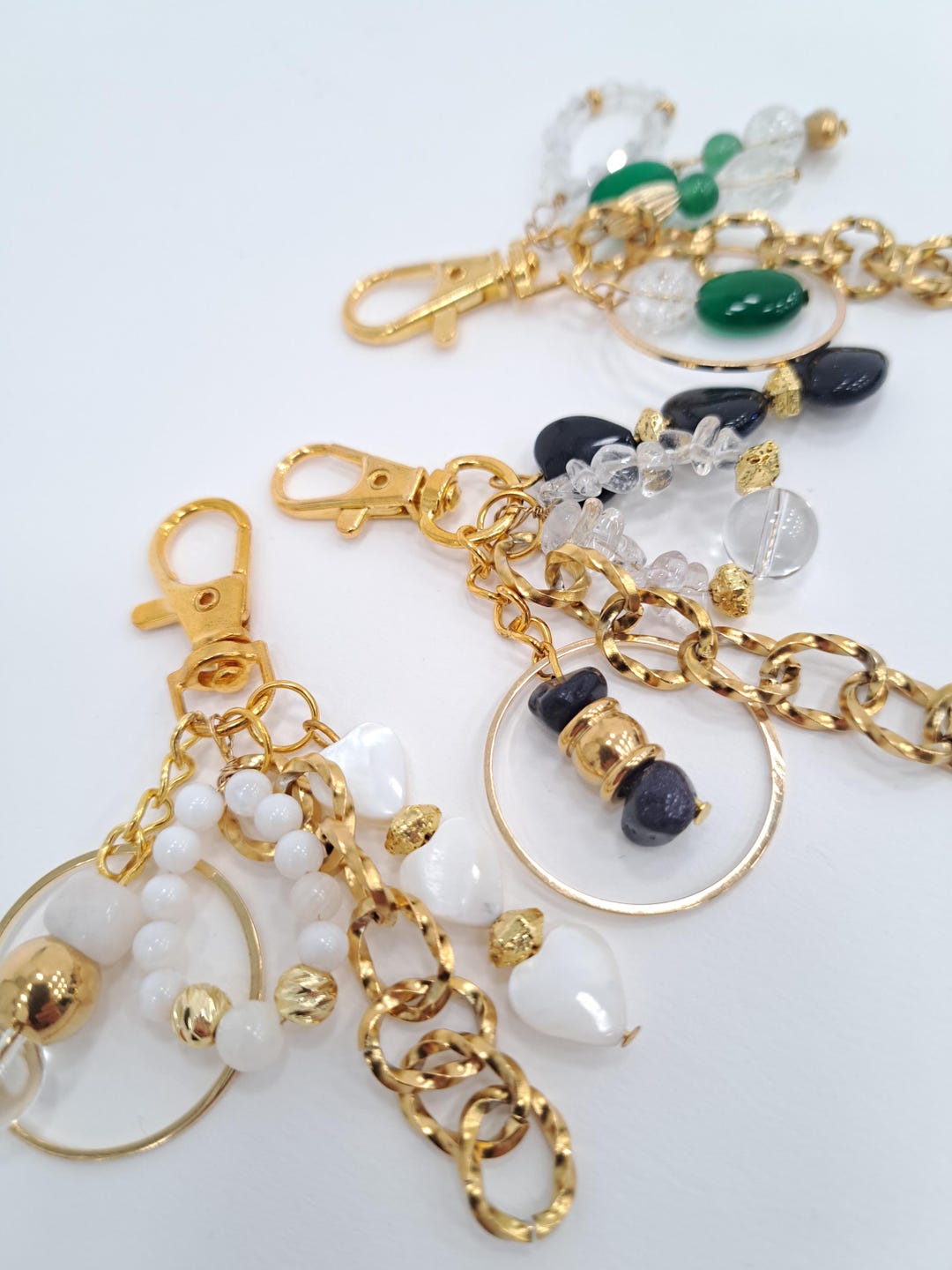Mother-of-pearl Bag Charm - Bluestone - Green Jade - Natural Stone ...