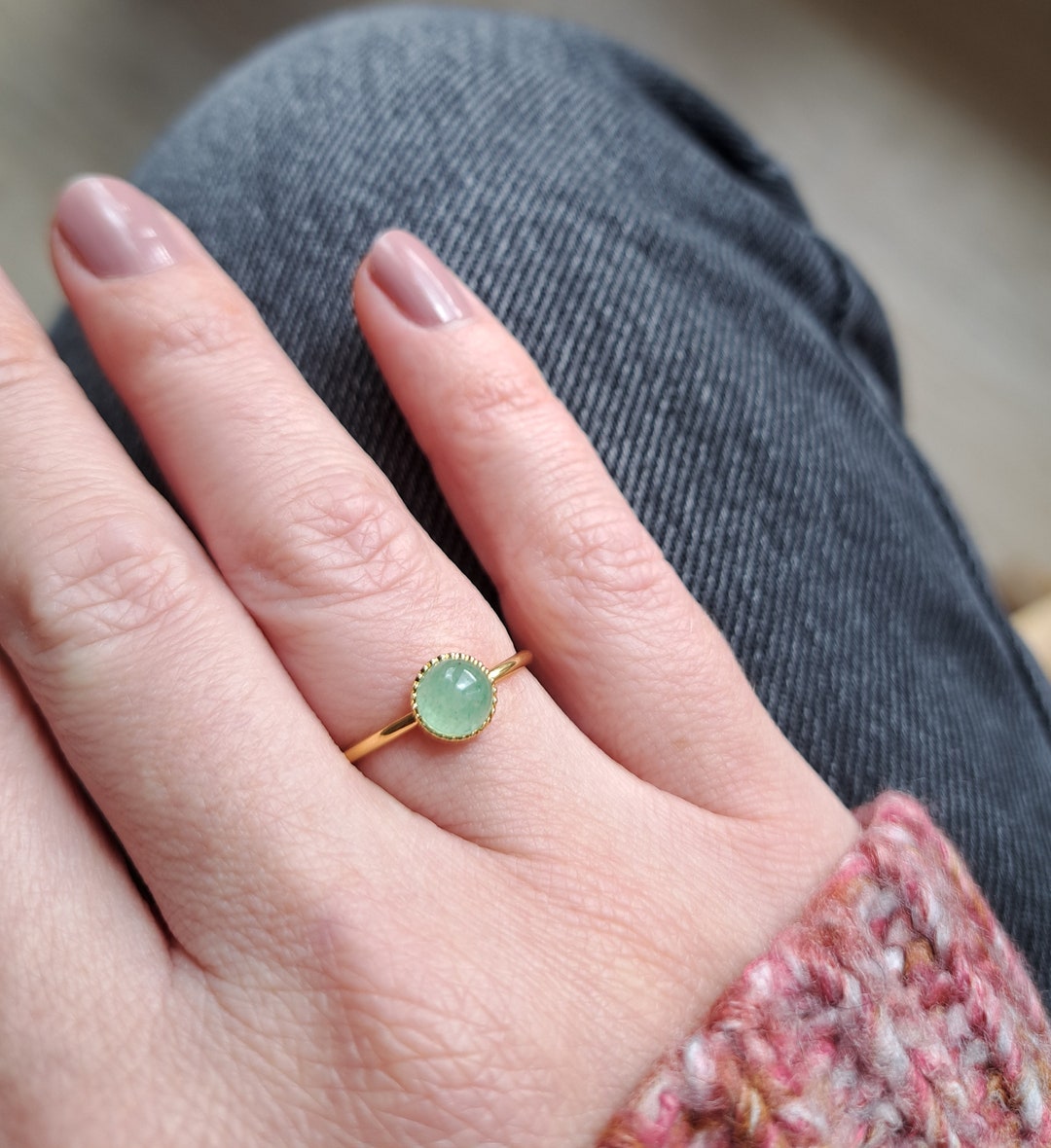 Aventurine Stone Ring Gilded With Fine Gold Adjustable Aventurine Ring ...