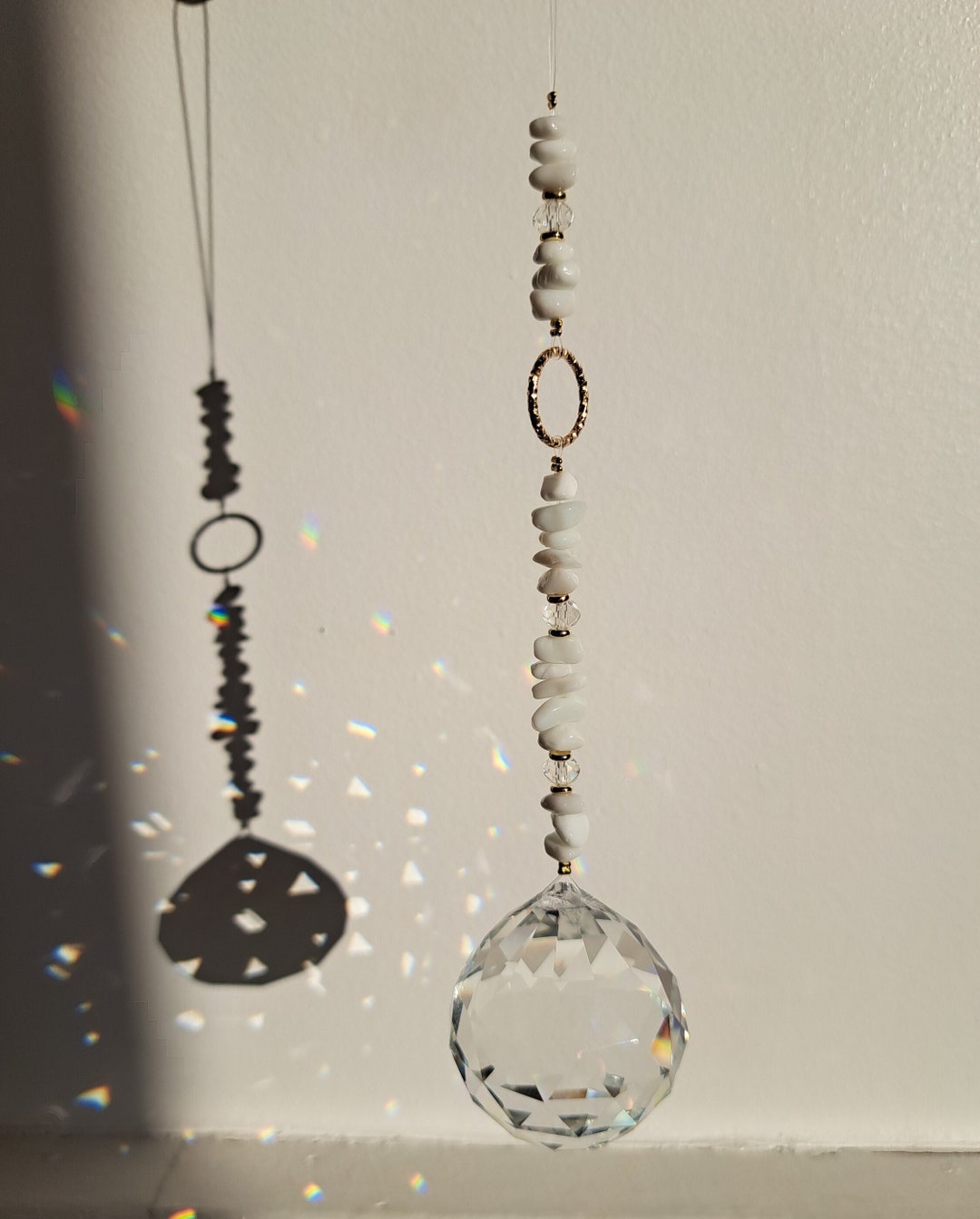White Agate Suncatcher - Agate Stone Suncatcher - Prism Hanging ...