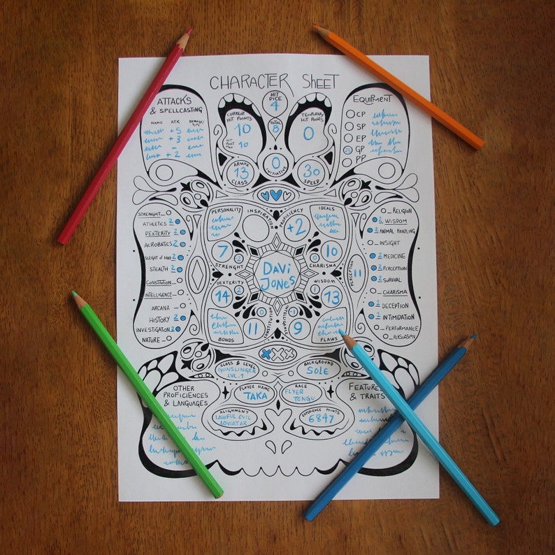 D&D Character Sheet Illustrated Printable 5e PDF Dnd - Etsy