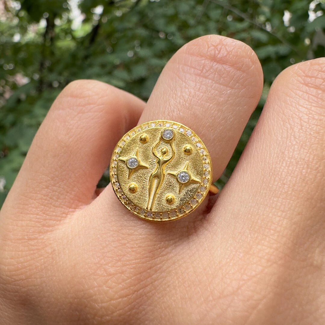 Ishtar Ring, Sterling Silver Handcrafted Goddess Ishtar Coin Ring, Goddess Adjustable Ring ...