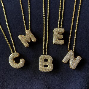 Crystal Bubble Letter Necklace, 14k Gold Balloon Initial Pendant ...