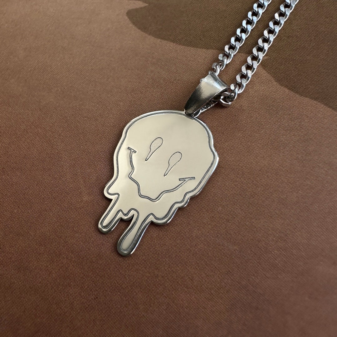 925 Silver Smile Necklace, Smiley Face Necklace for Man, Emoji Necklace ...