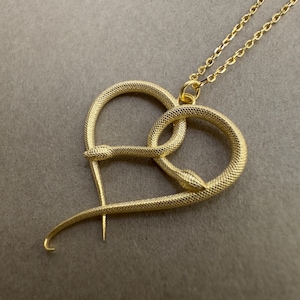 Silver Two Snakes Heart Pendant, 14K Gold Plated Snake Heart Necklace ...