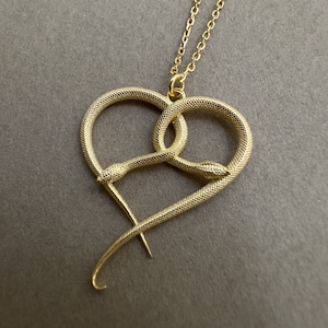 Silver Two Snakes Heart Pendant, 14K Gold Plated Snake Heart Necklace ...