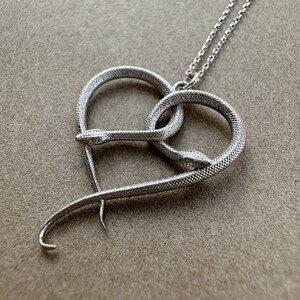 Silver Two Snakes Heart Pendant, 14K Gold Plated Snake Heart Necklace ...